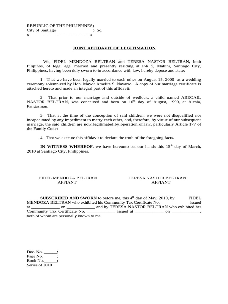 joint affidavit of legitimation | PDF