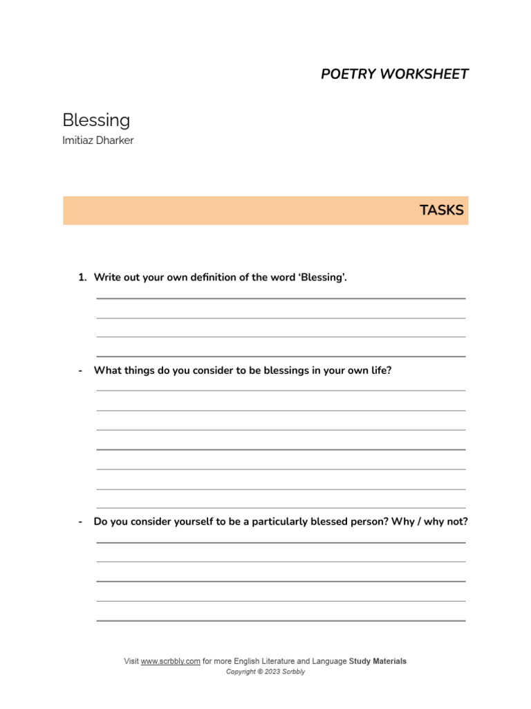 Blessing - Printable Worksheet | PDF