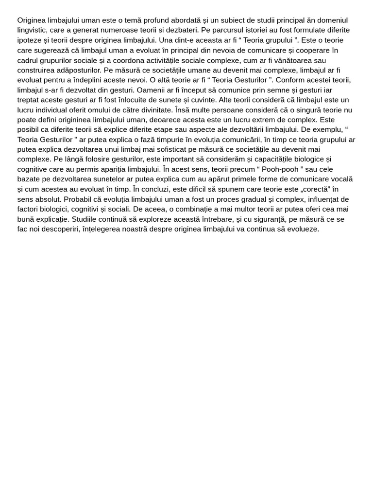 Originea Limbajului Uman Este o Temă Profund Abordată Și Un Subiect de Studii Principal Ăn ...