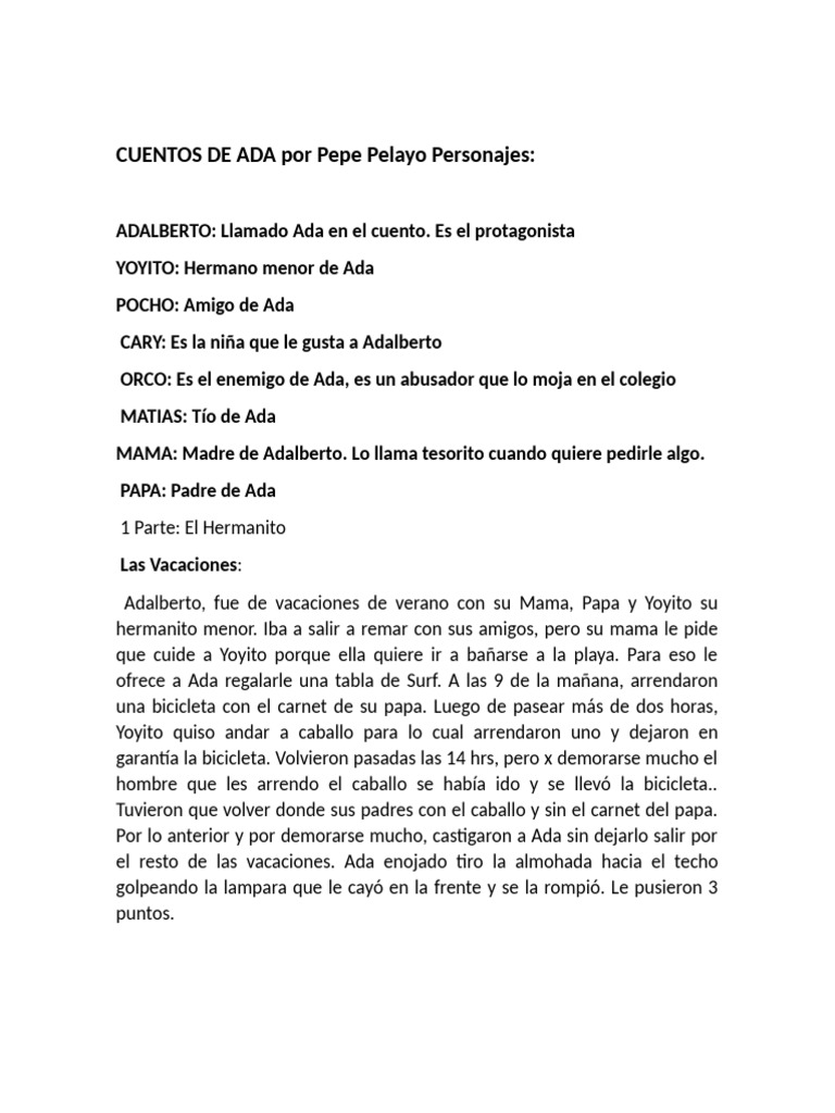 CUENTOS de ADA Por Pepe Pelayo Resumen | PDF