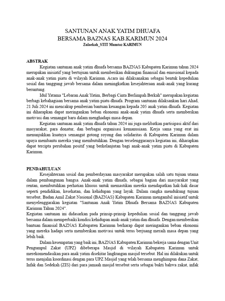 Santunan Anak Yatim Piatu Bersama Baznas Kab | PDF