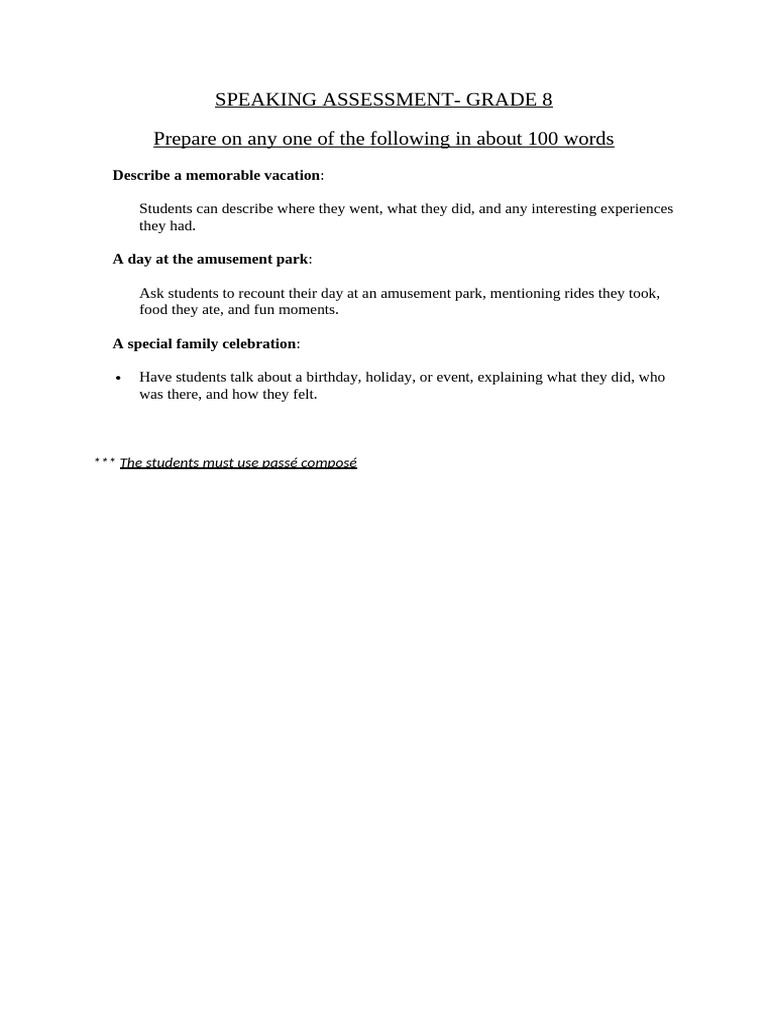 Speaking Assessment | PDF