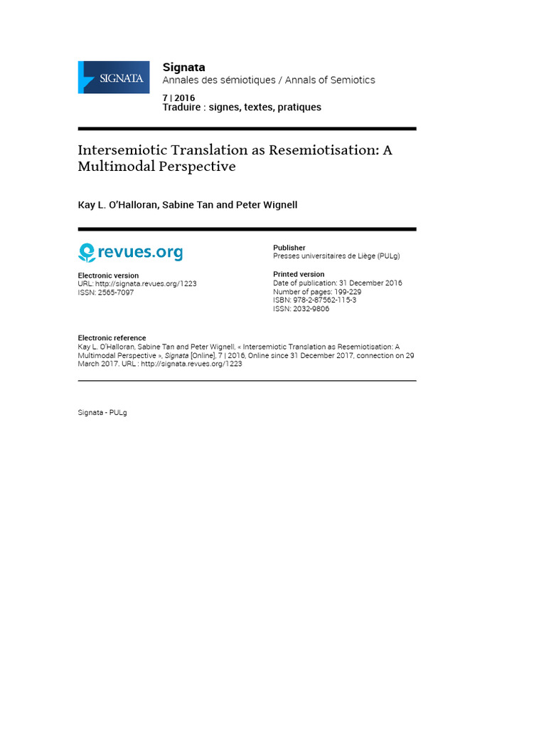 Intersemiotic Translation As Resemiotisation A Mul | PDF