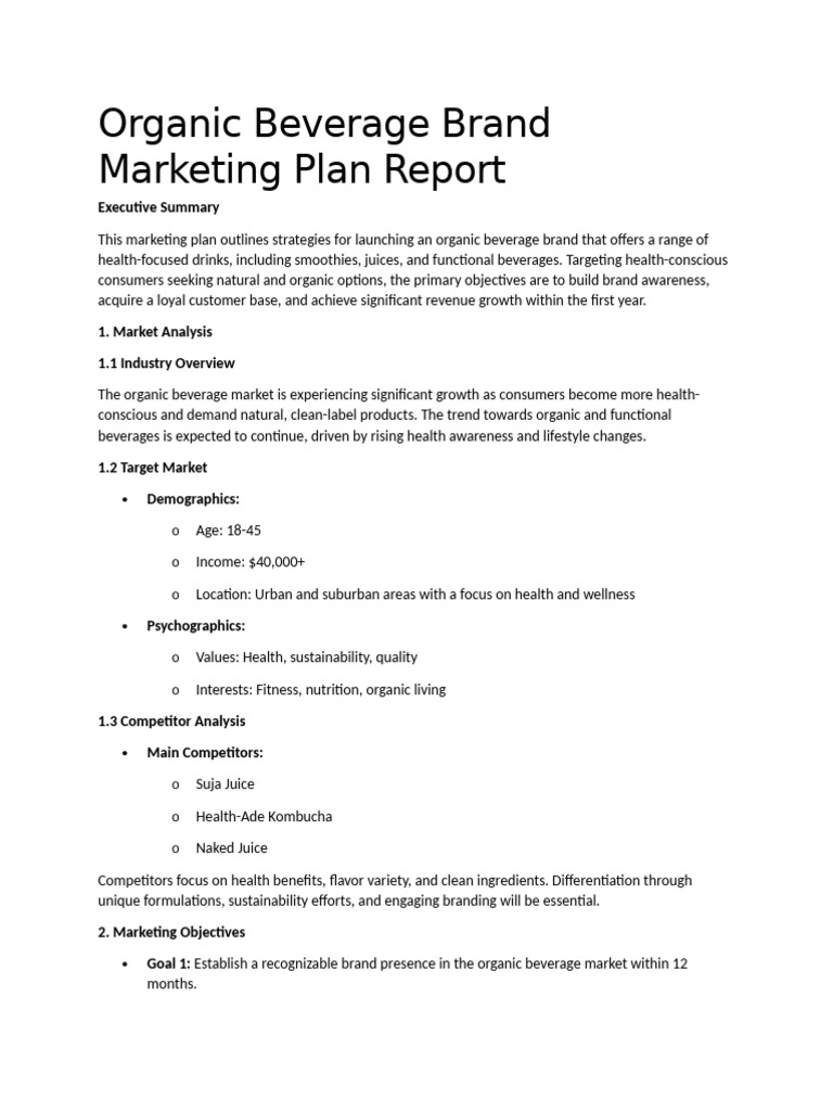 Organic Beverage Brand Marketing Plan Report | PDF