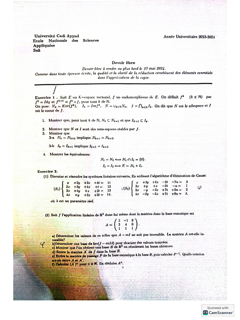 Devoir libre algèbre | PDF