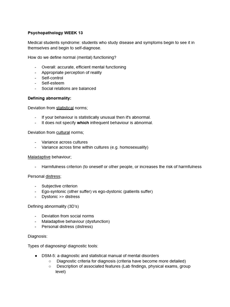 Psychopathology Short Notes | PDF