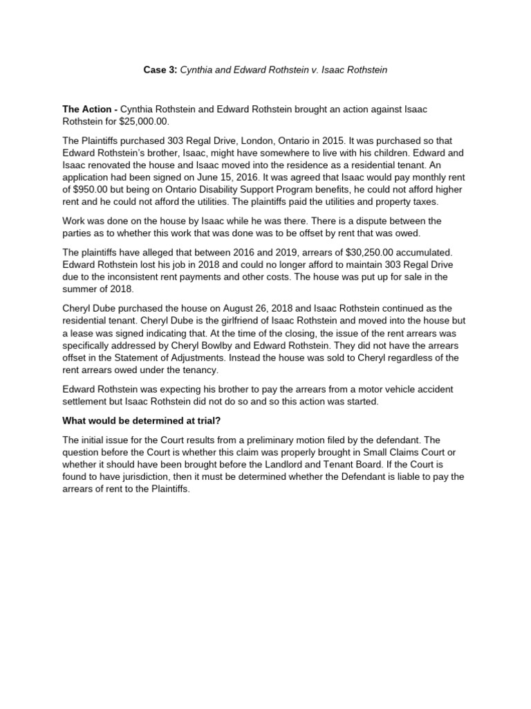 Case 3 - Cynthia and Edward Rothstein v. Isaac Rothstein | PDF ...