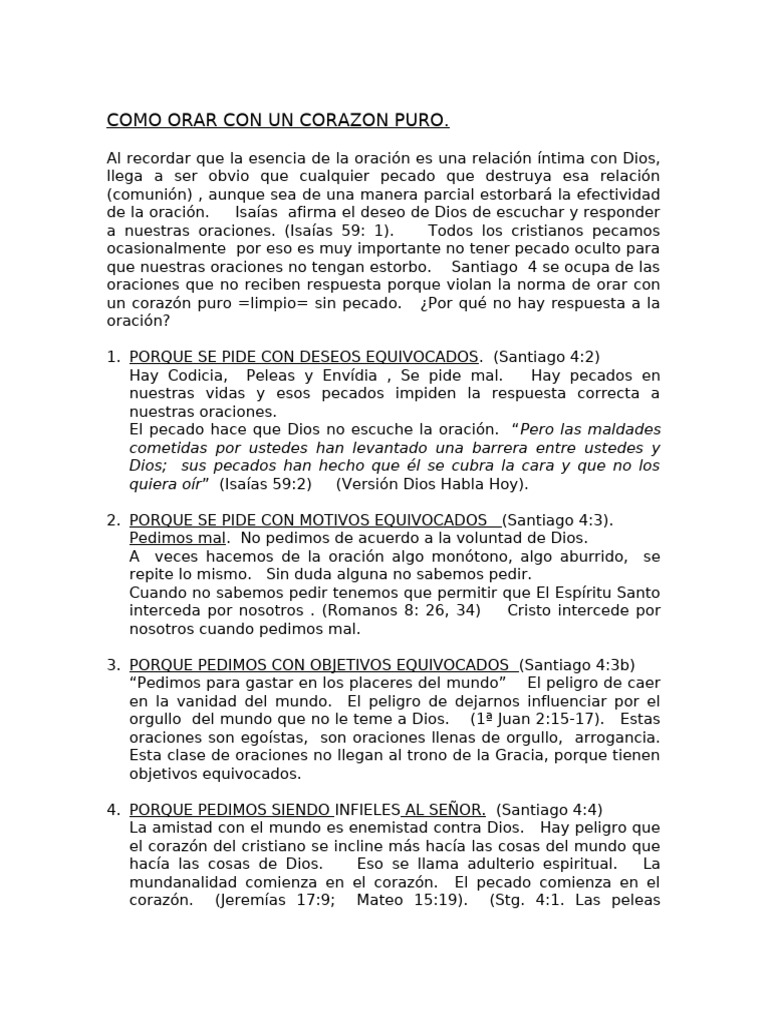 Como Orar Con Corazon Puro | PDF