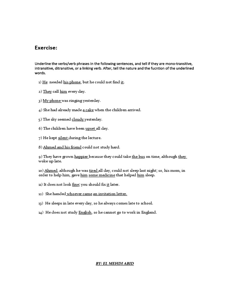 Exercise1.Docx Verbs Types | PDF