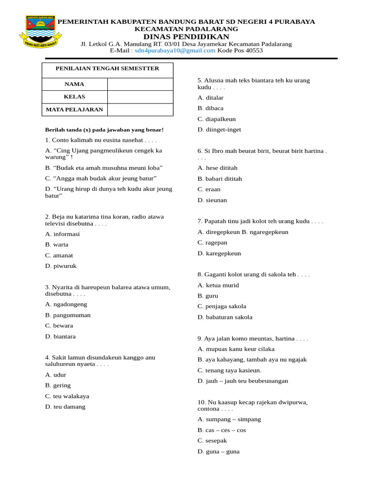 Uts B.sunda Kls 6 | PDF