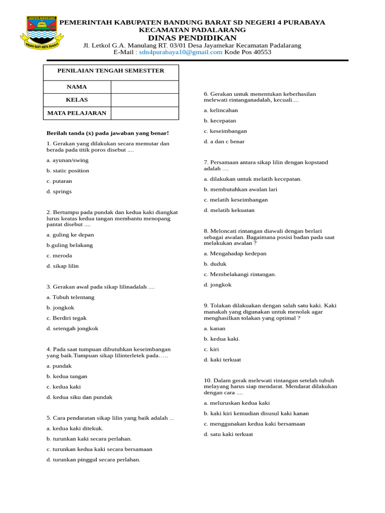 Uts Pjok Kls 6 | PDF