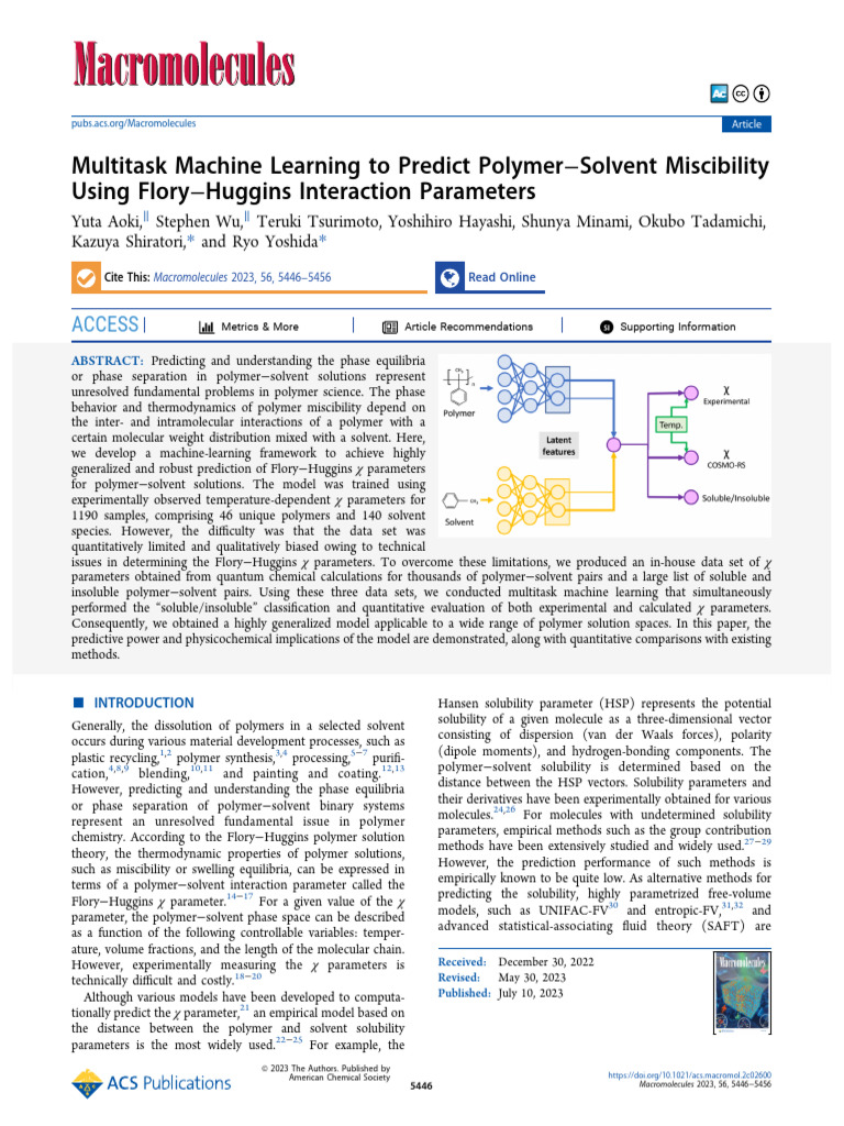 Aoki Et Al 2023 Multitask Machine Learning To Predict Polymer Solvent Miscibility Using Flory ...