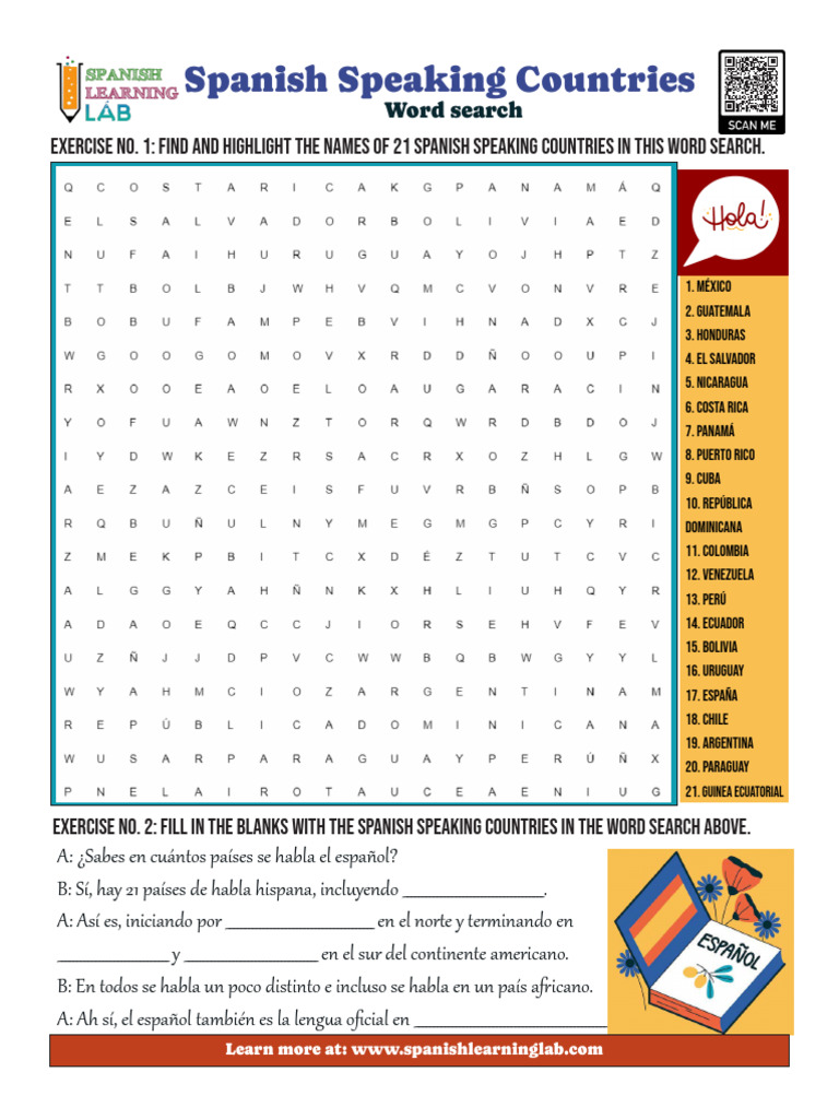 Spanish Speaking Countries Word Search PDF | PDF