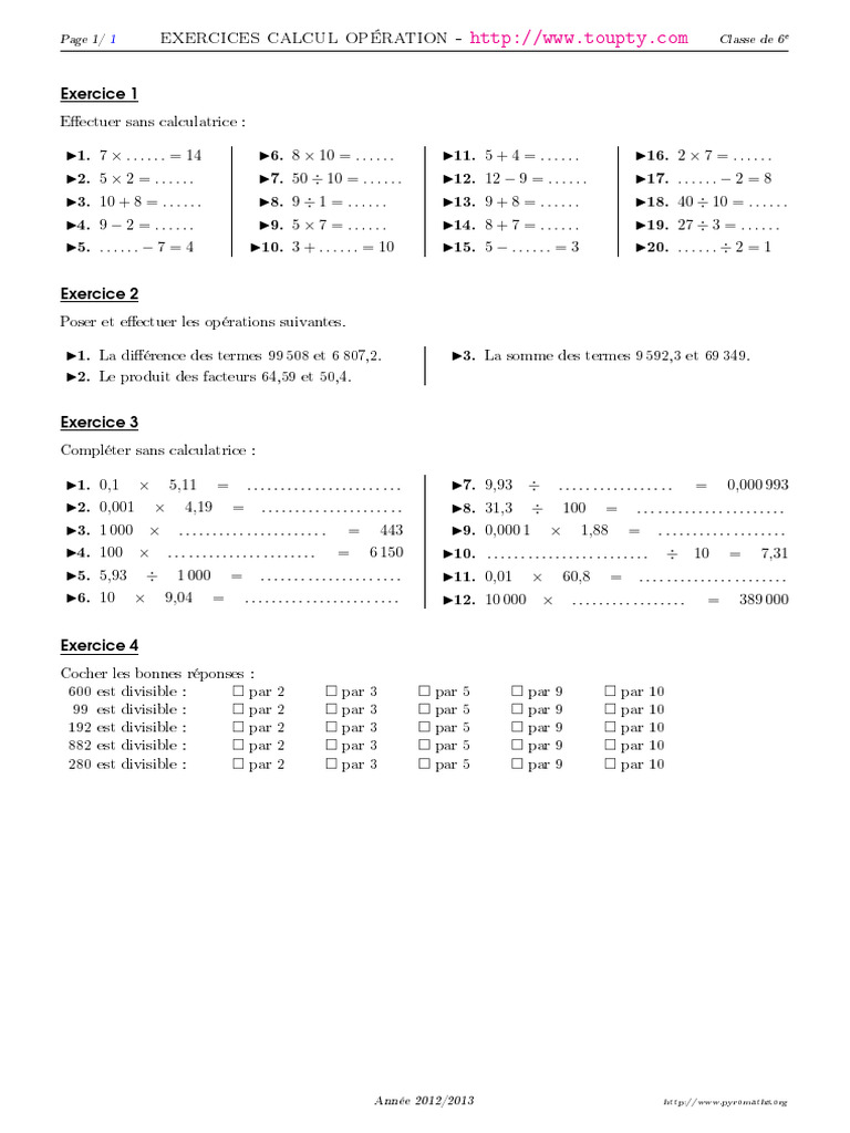 Exercice Calcul Operation 1 | PDF | Teaching Methods & Materials | Computers