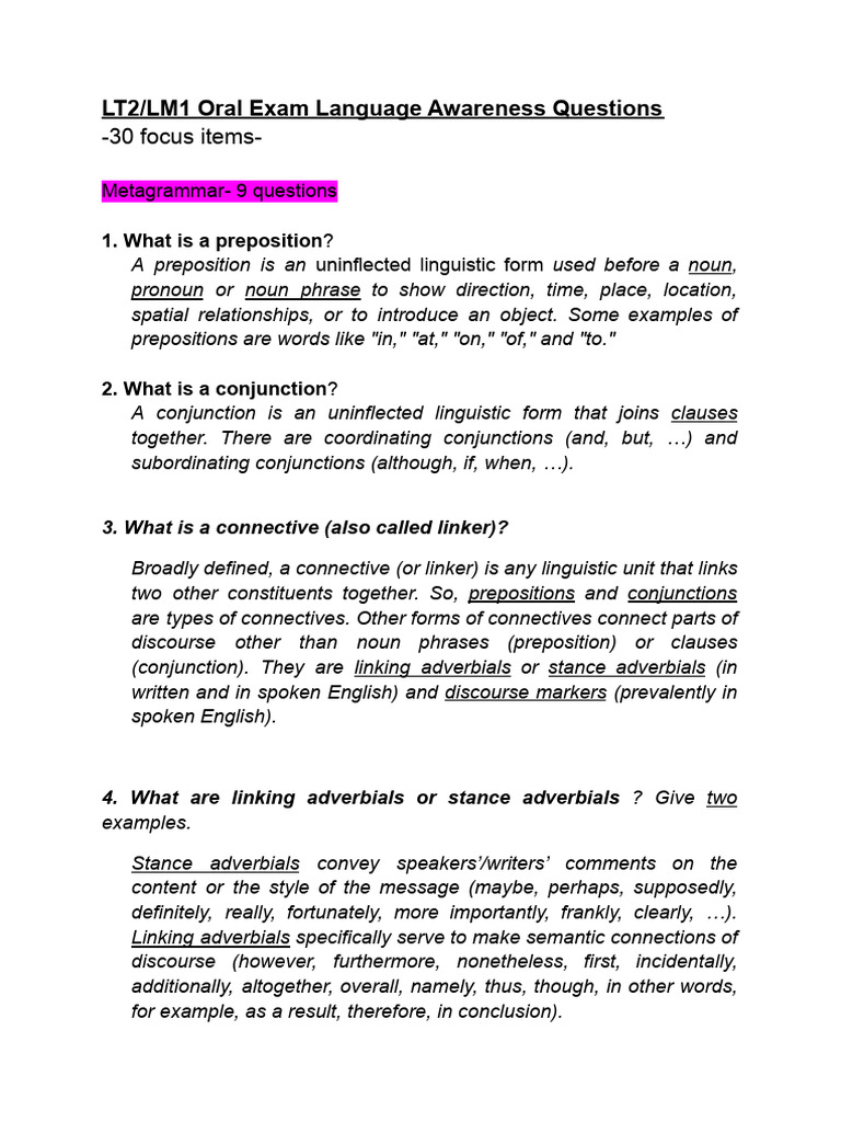 LT2 Speaking Exam Language Awareness Questions | PDF | Clause | English ...