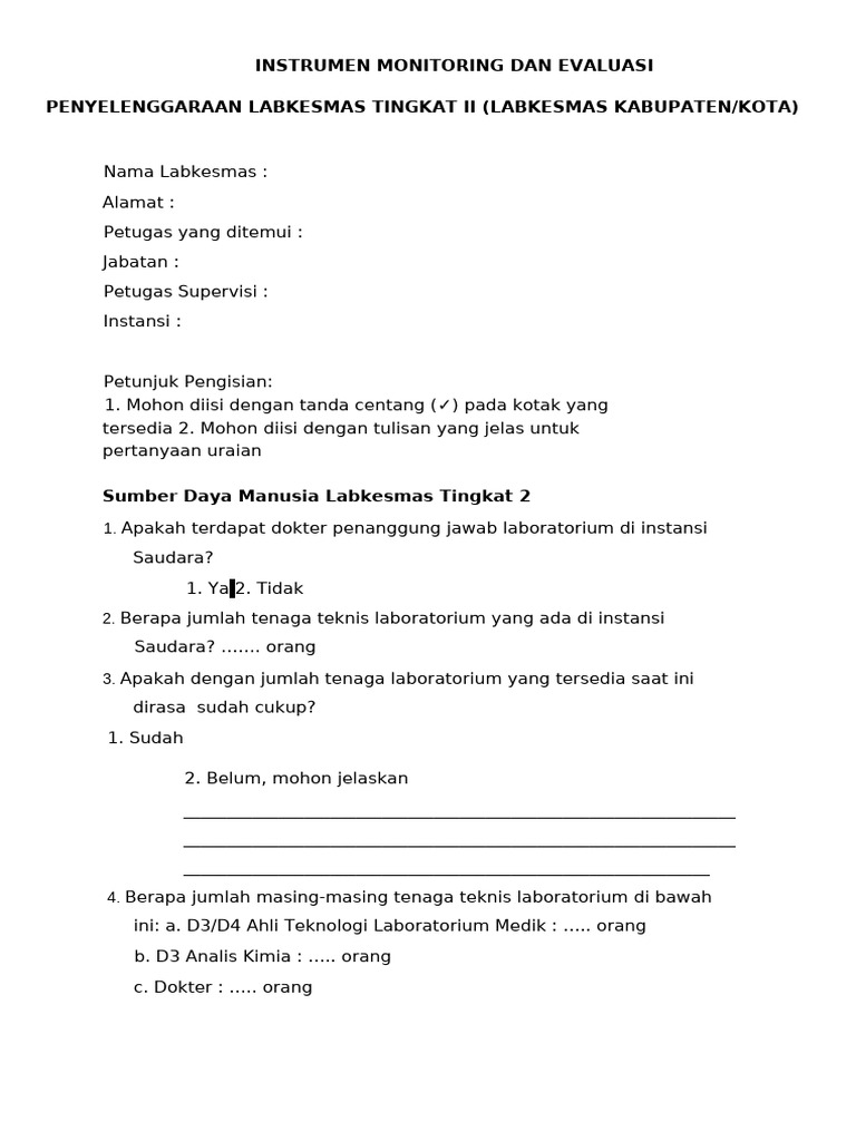 Instrumen Monitoring Dan Evaluasi Penyelenggaraan Labkesmas - 2023 - TK ...