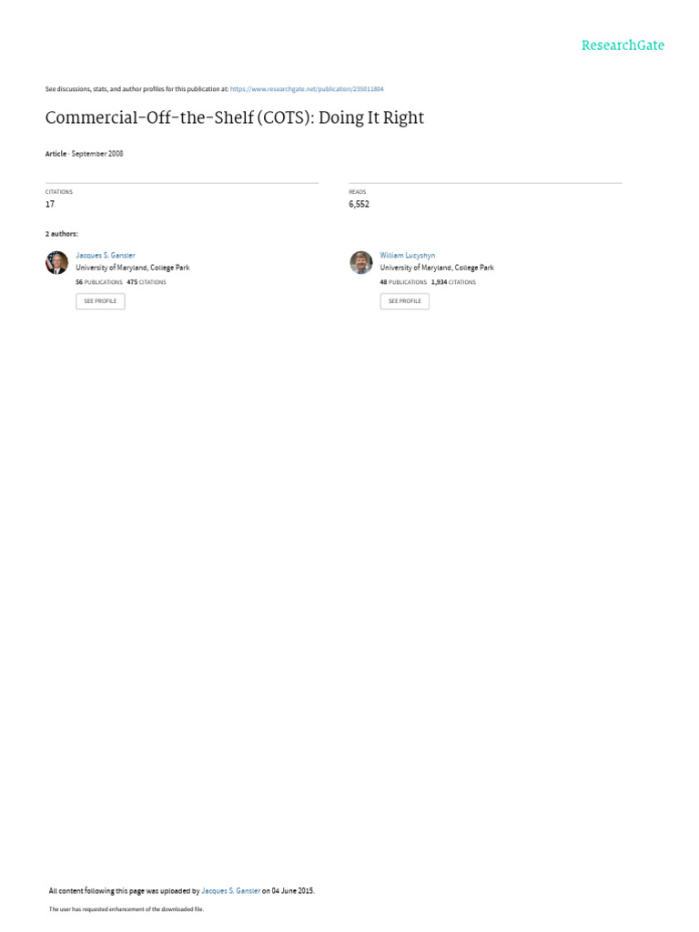 Commercial-Off-The-Shelf COTS Doing It Right | PDF