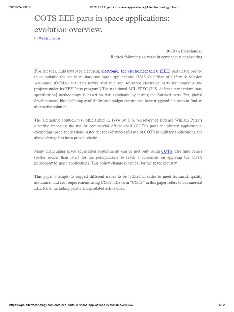 COTS - EEE Parts in Space Applications - Alter Technology Group | PDF