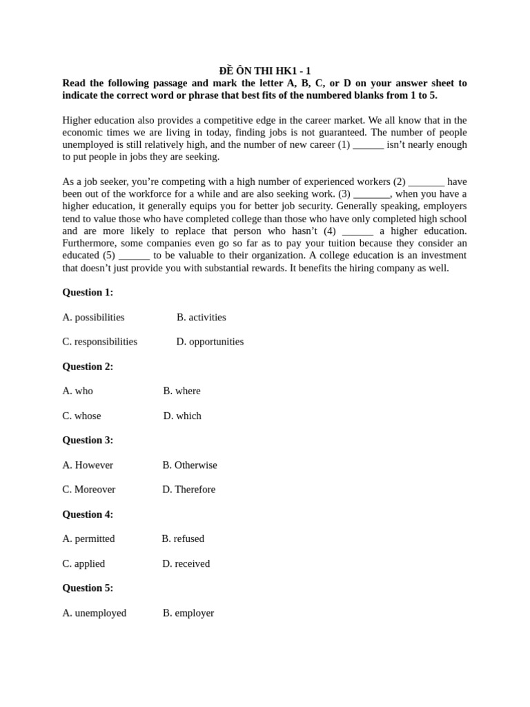 ĐỀ ÔN THI HK1 | PDF