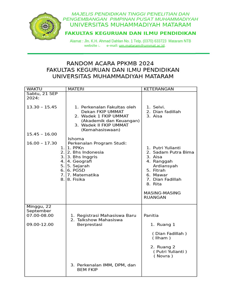 Random Acara PPKMB2024 | PDF