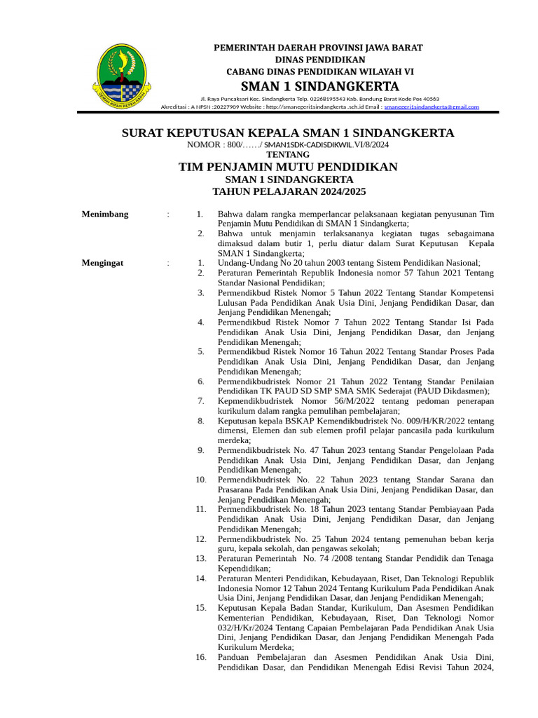 Tim Penjamin Mutu Pendidikan 2024 | PDF