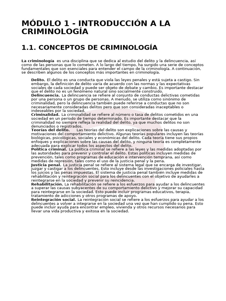 Modulo 1 Introduccion A La Criminologia | PDF