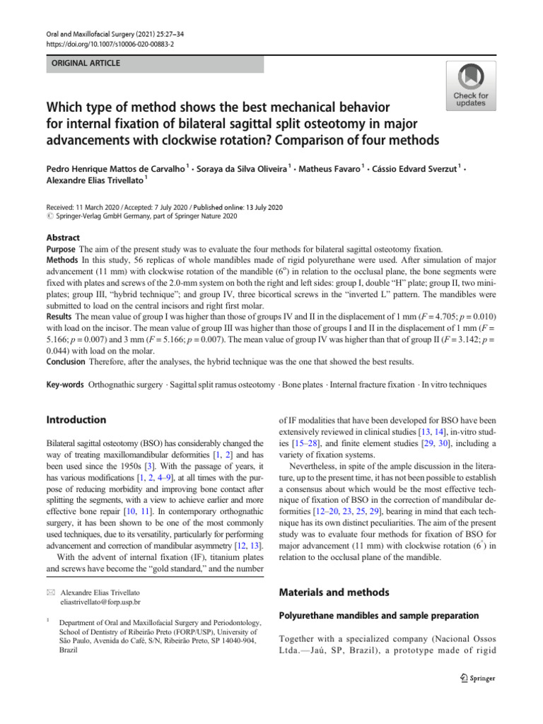 Bilateral Sagittal Split Osteotomy in Major Advancements With Clockwise Rotation Comparison of ...