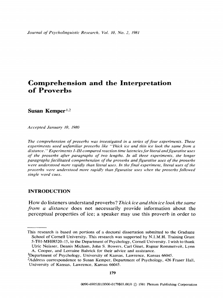 Comprehension and The Interpretation of | PDF