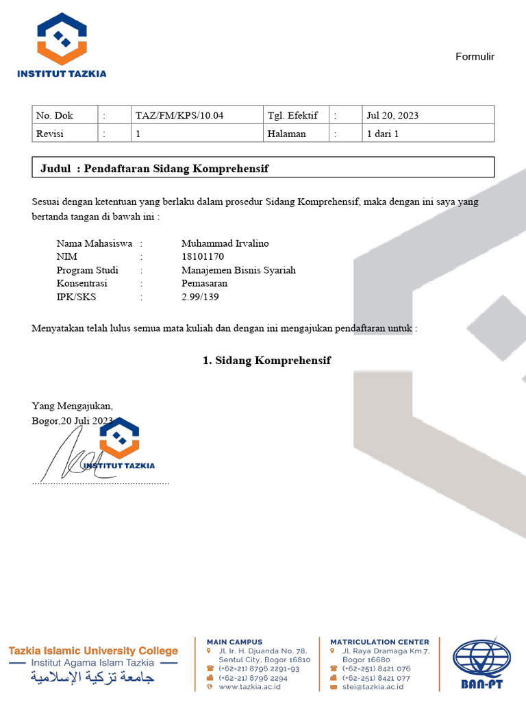 Formulir Kompre 18101170 | PDF