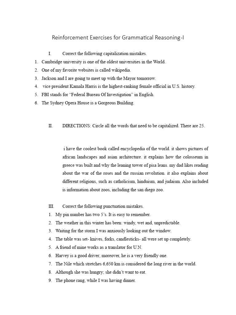 Reinforcement Exercises For Grammatical Reasoning I | PDF