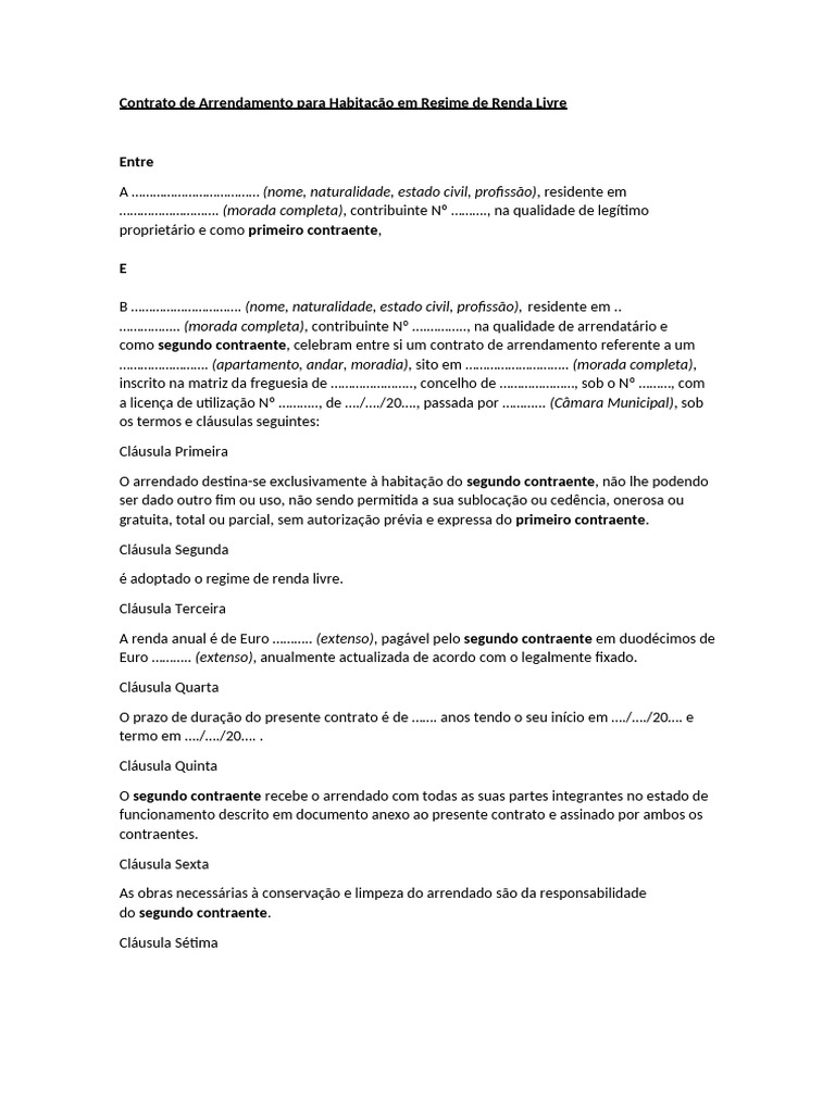 3.contrato de Arrendamento para Habitação em Regime de Renda Livre | PDF