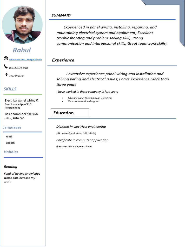 Resume of Rahul | PDF