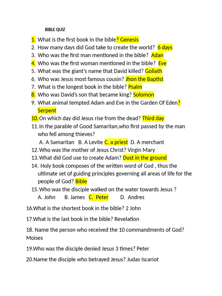 Bible Quiz | PDF