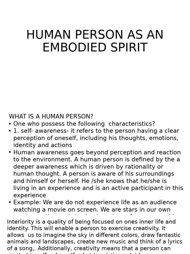 Human Person As An Embodied Spirit | PDF