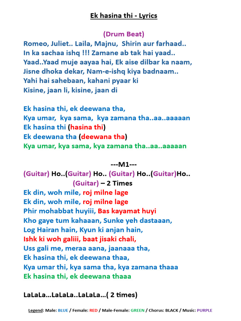 Ek Hasina Thi - Lyrics | PDF