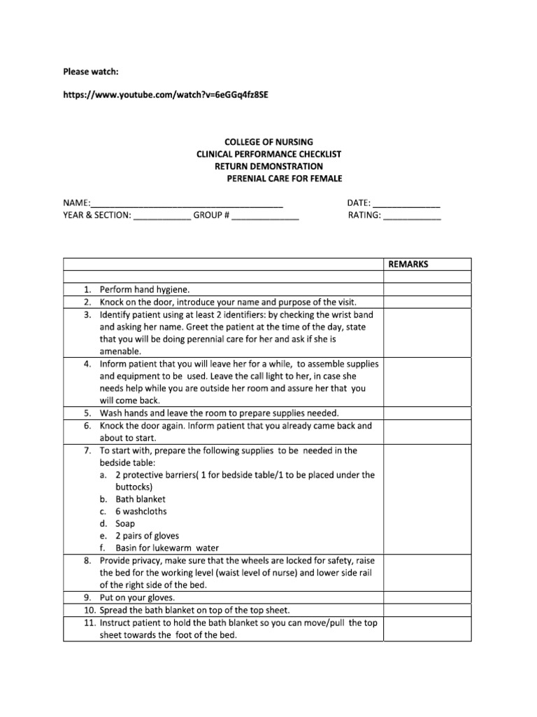 Perineal Checklist | PDF