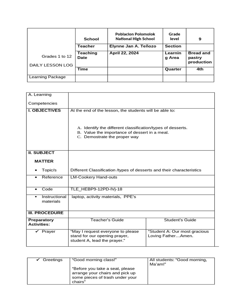 Teacher 1 lesson plan demo | PDF