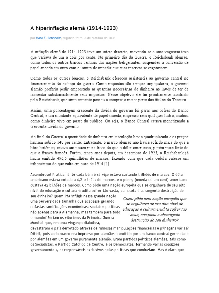 Hiperinflação Alemã 1914-1923: Causas e Impactos | PDF | Moeda | Alemanha
