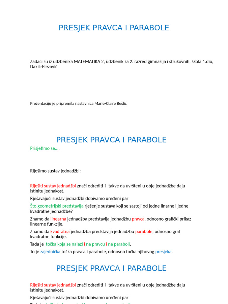 2 Presjek Pravca I Parabole | PDF