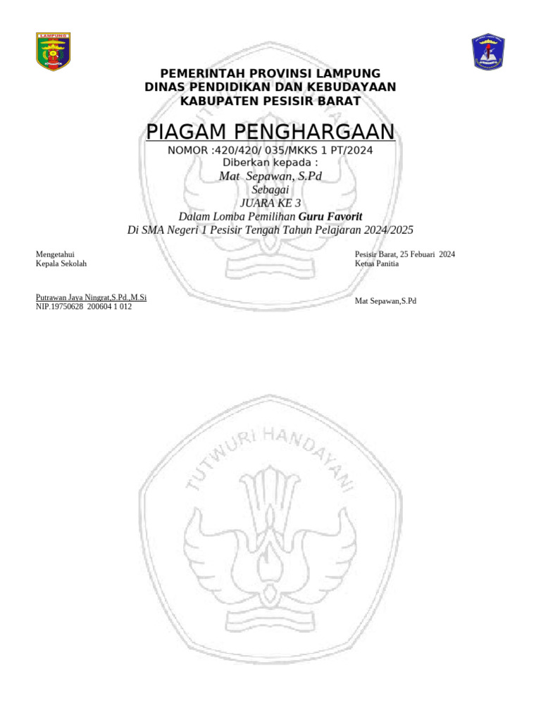 PIAGAM GURU FAVORIT | PDF