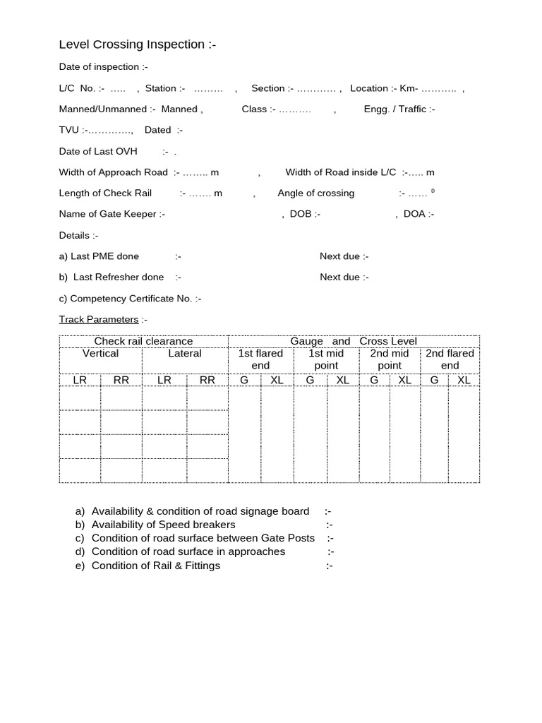 Blank Formate of Level Crossing | PDF