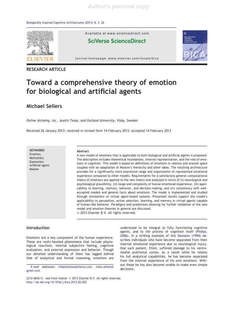 Toward A Comprehensive Theory of Emotion | PDF