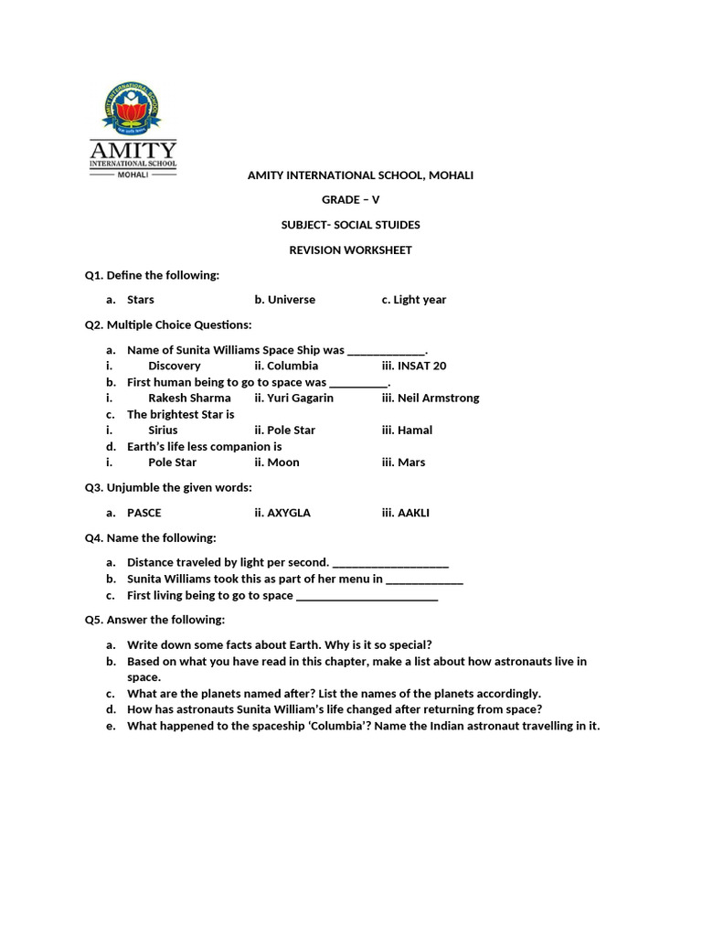Revision Worksheet | PDF