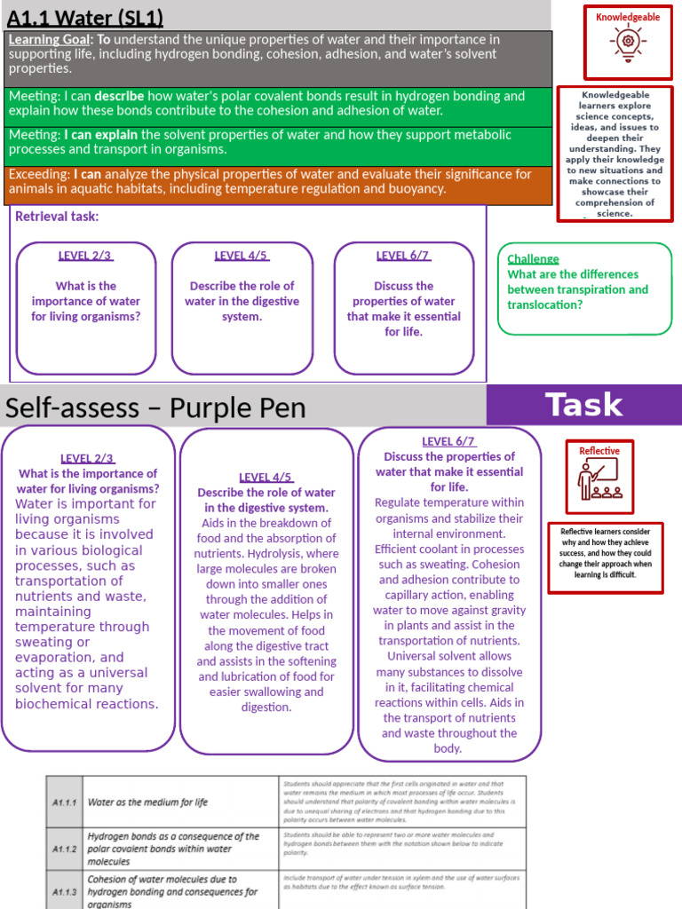 A1.1 Water - TH - SL 1 and 2 | PDF