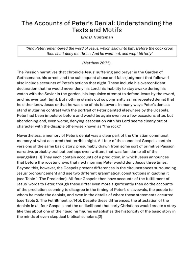 The Accounts of Peter's Denial - Understanding The Texts and Motifs ...
