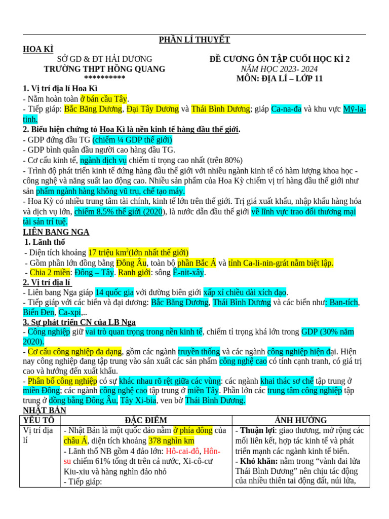 ĐỀ CƯƠNG CUỐI KÌ 2 L11 | PDF