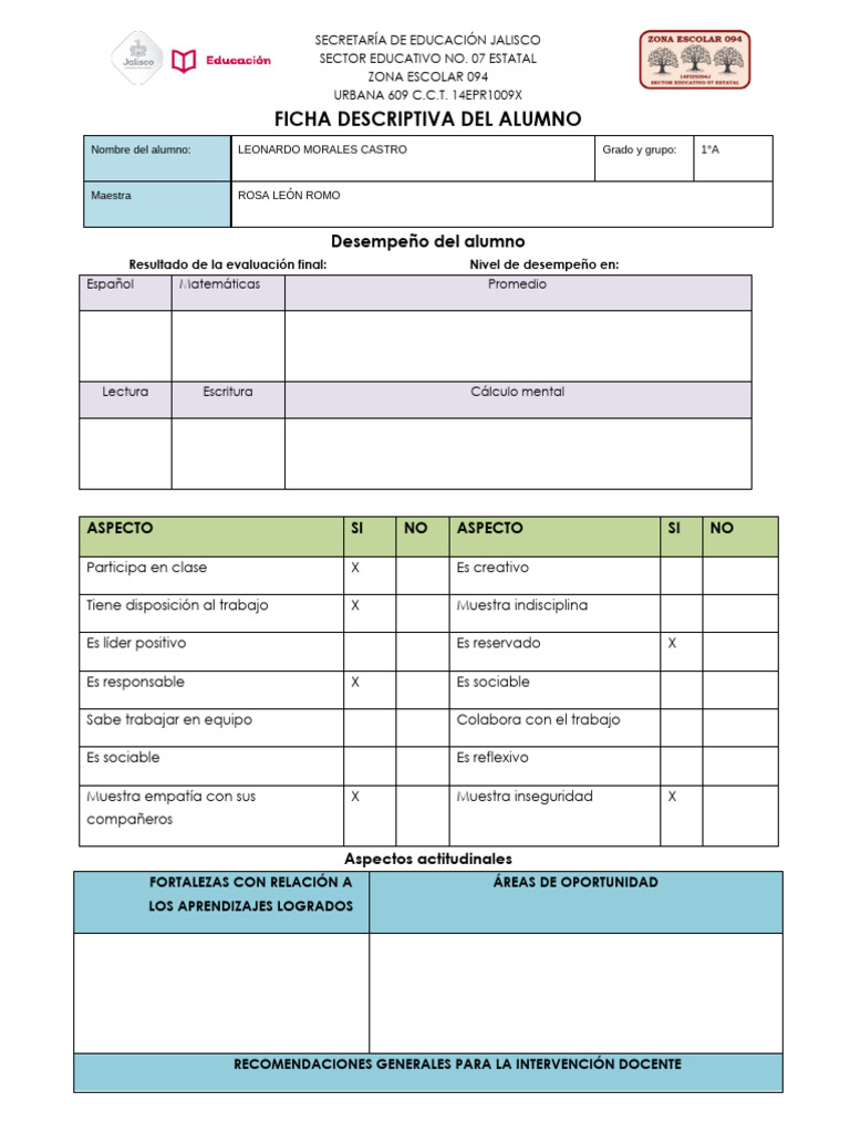 Ficha Descriptiva Del Alumno 609 | PDF