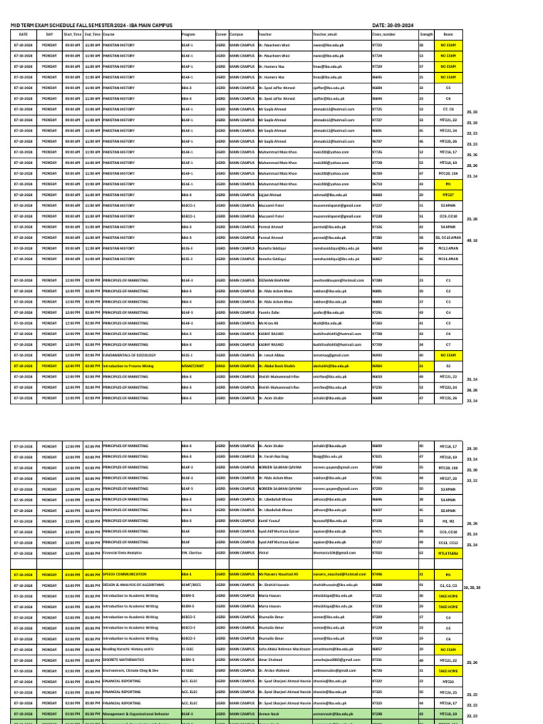 Midterm Exam Schedule Fall2024 Main Campus Rev2 | PDF
