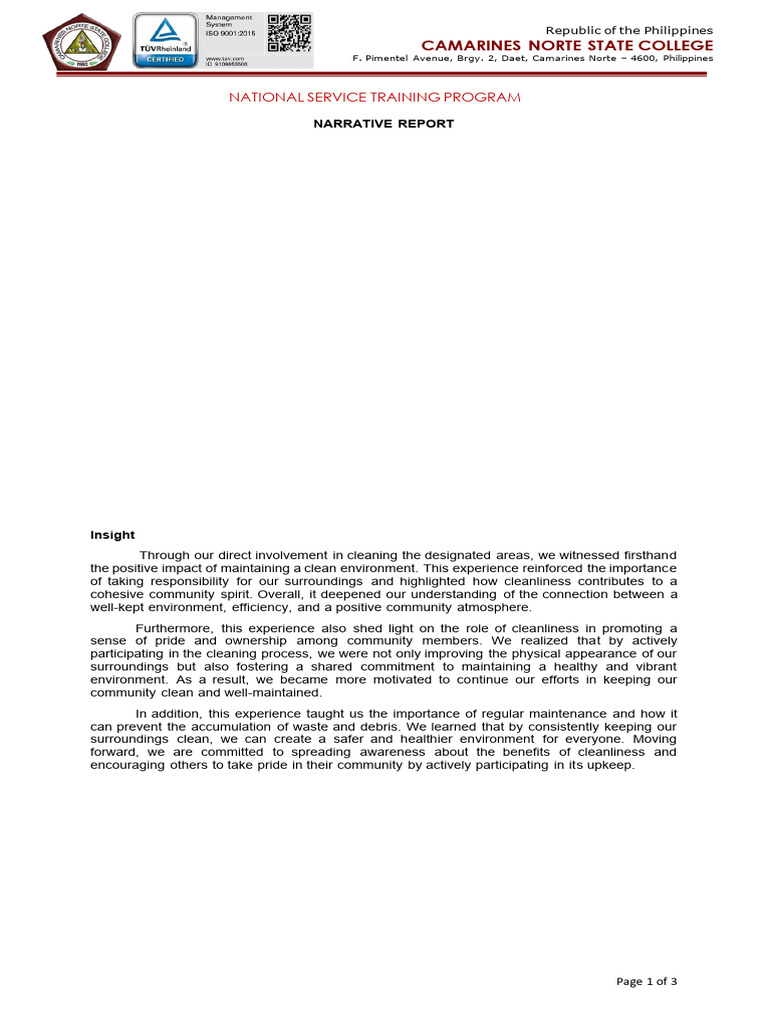 W7 NSTP Group 3 Narrative Report | PDF