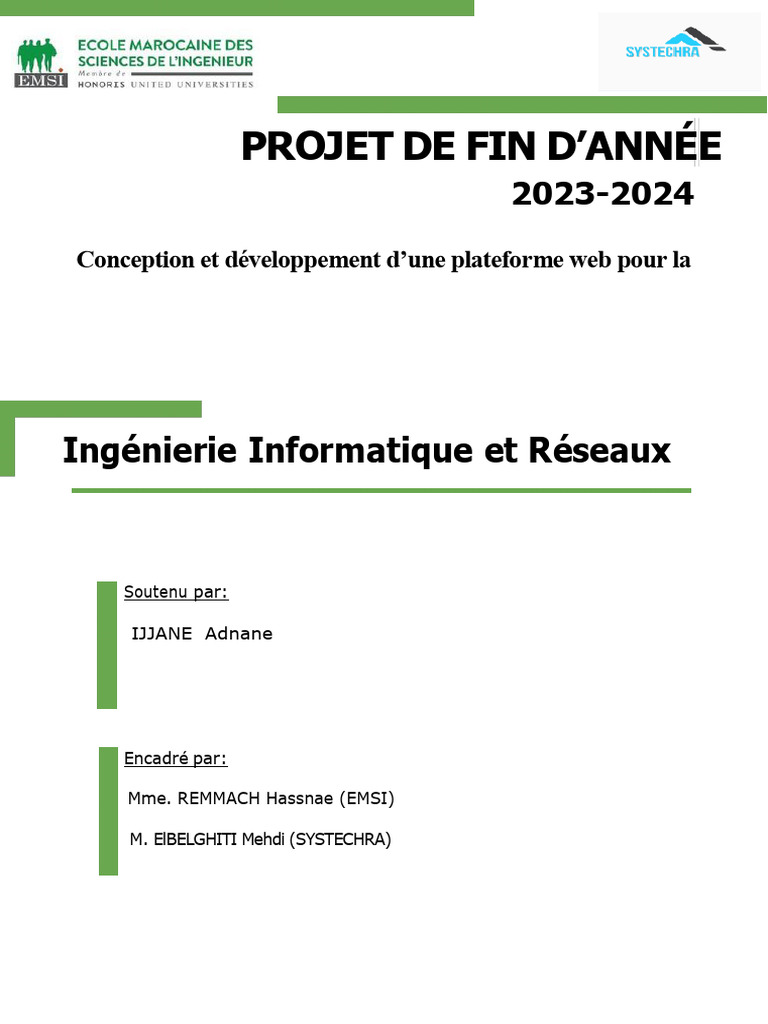 Rapport de Projet de Fin D Année PFA PARC INFORMATIQUE Stage | PDF